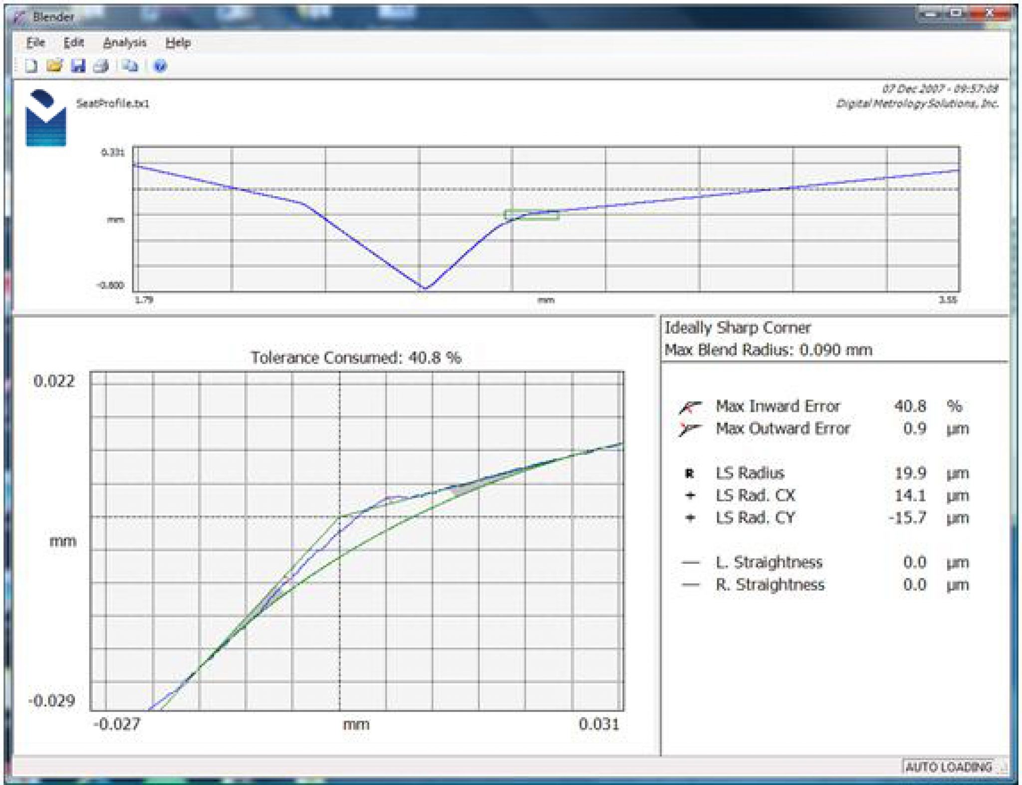 Blender Blend Radius Analysis Software - Digital Metrology