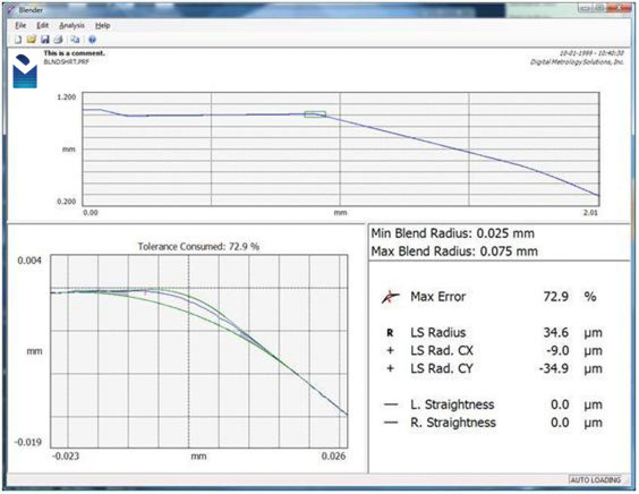 Blender Blend Radius Analysis Software - Digital Metrology